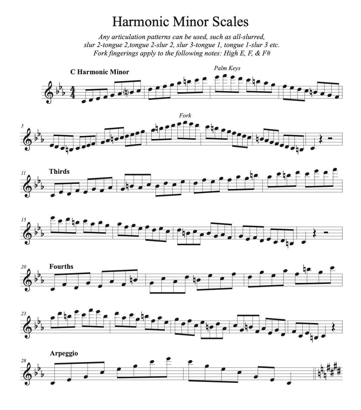 Harmonic Minor scales, 3rds, 4ths, and arpeggios - Dave Camwell