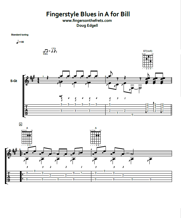 Fingerstyle blues in A for Bill - fingersonthefrets.com